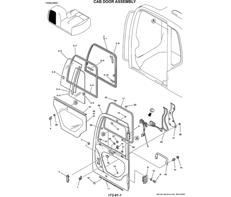 01-043(01) CAB DOOR ASSEMBLY-SK200-6E SK210LC-6E SK200-6ES SK200LC-6E ...