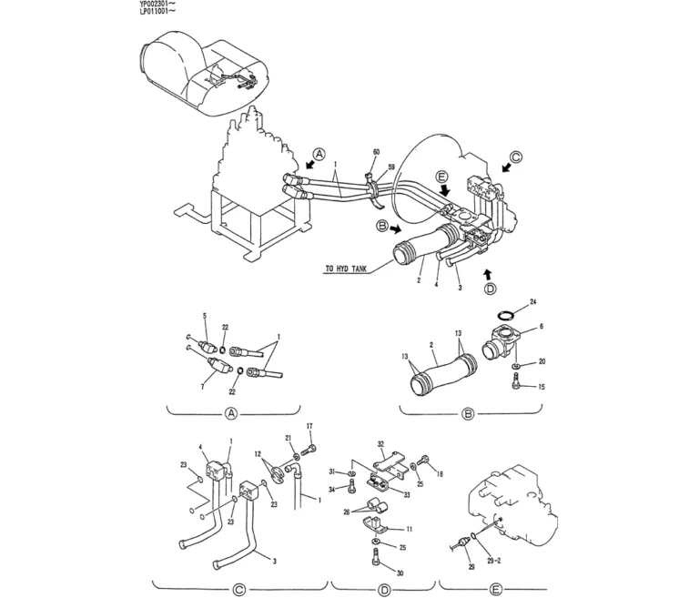 01-020 HYD LINES, UPP (SUCTION, DELIVERY)-Kobelco SK120LC-5 SK120-V ...
