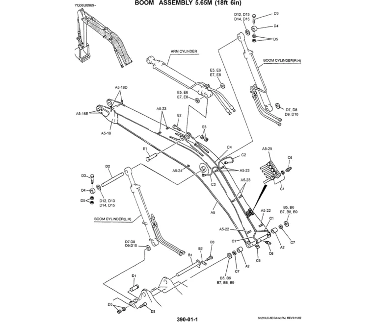 03-001(01) BOOM ASSEMBLY 5.65M (18FT 6IN)-SK200-6E SK210LC-6E SK200-6ES ...