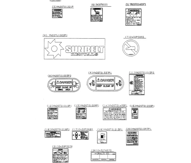 06-007(05) NAME PLATE ASSEMBLY (SUNBELT RENTALS)-SK200-6E SK210LC-6E ...