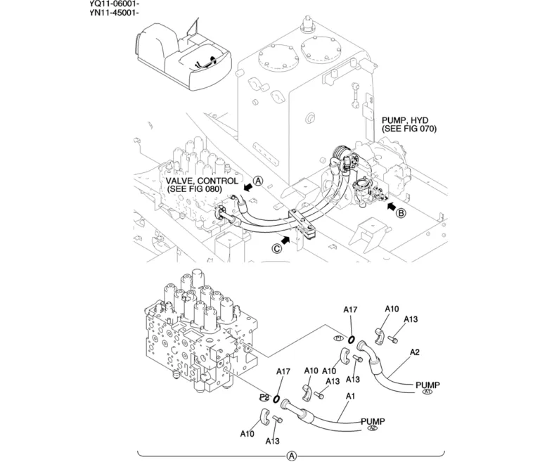 090-01-1 HYD LINES, PUMP-Kobelco SK200-8 SK210LC-8 SK210D-8 Excavator ...