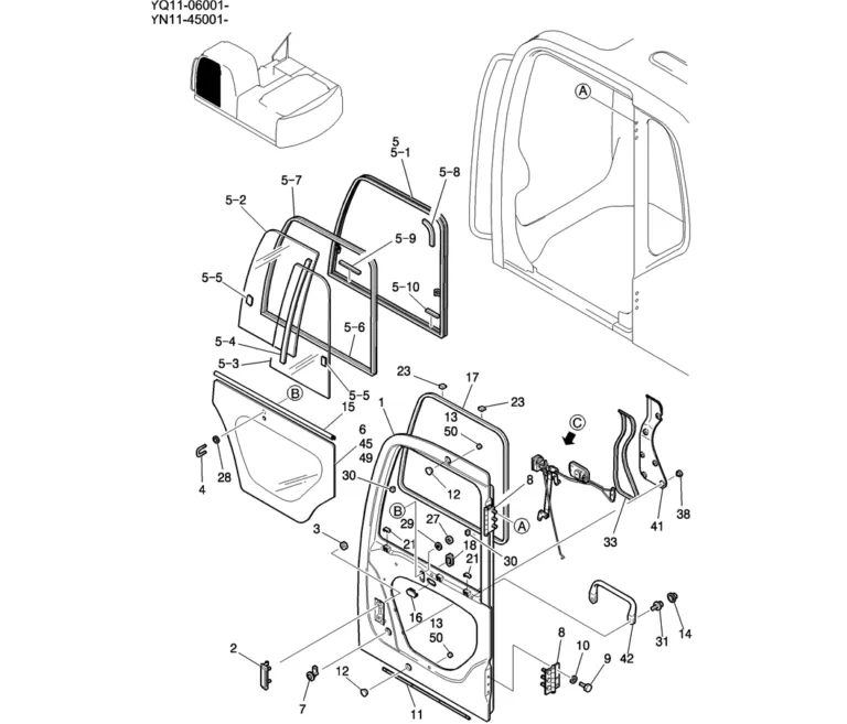 194-01-1-01 DOOR ASSY, CAB-Kobelco SK200-8 SK210LC-8 SK210D-8 Excavator ...