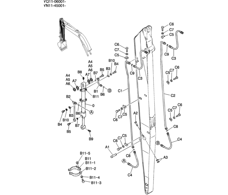 887-01-1 HYD LINES, ARM 6.35M (20FT 10IN) (50FT LONG RANGE)-Kobelco ...