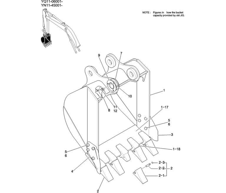 944-01-1 BUCKET ASSY, 0. 8M3 (SIDE TYPE PIN)-Kobelco SK200-8 SK210LC-8 ...