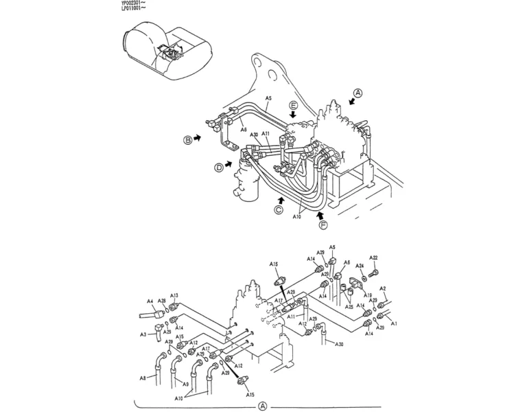 01-021(01) HYD LINES, UPP (MAIN)-Kobelco SK120LC-5 SK120-V SK120LC-3 ...